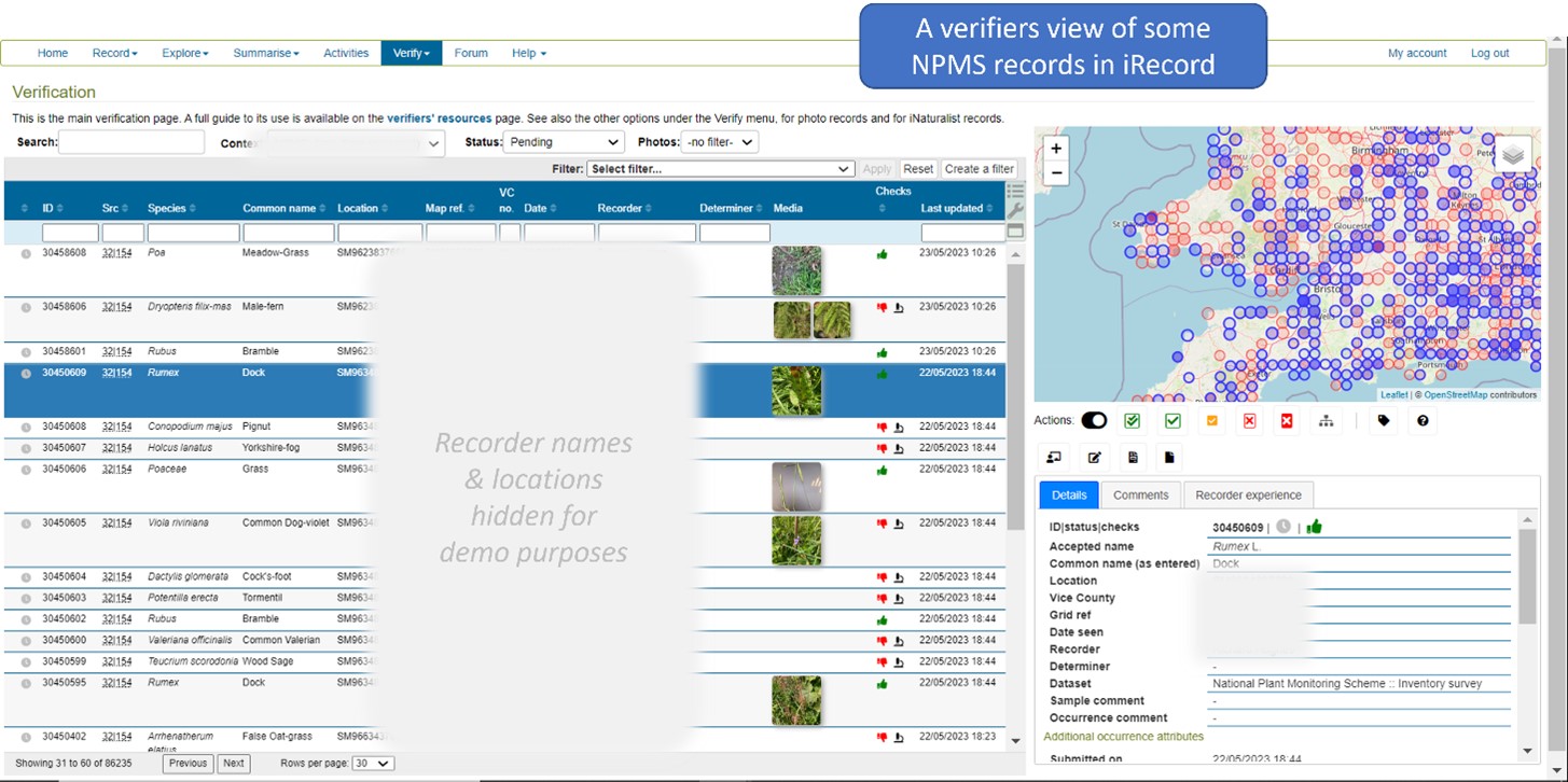 Verification of NPMS plant records | National Plant Monitoring Scheme